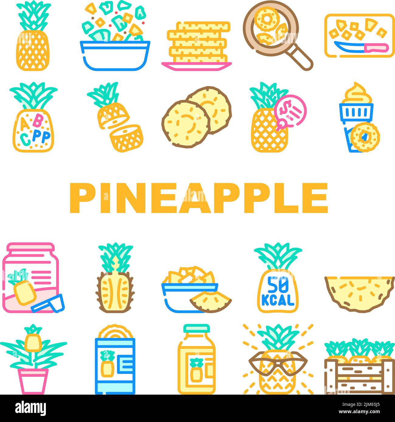 fruit pineapple slice cut food icons set vector Stock Vector Image ...