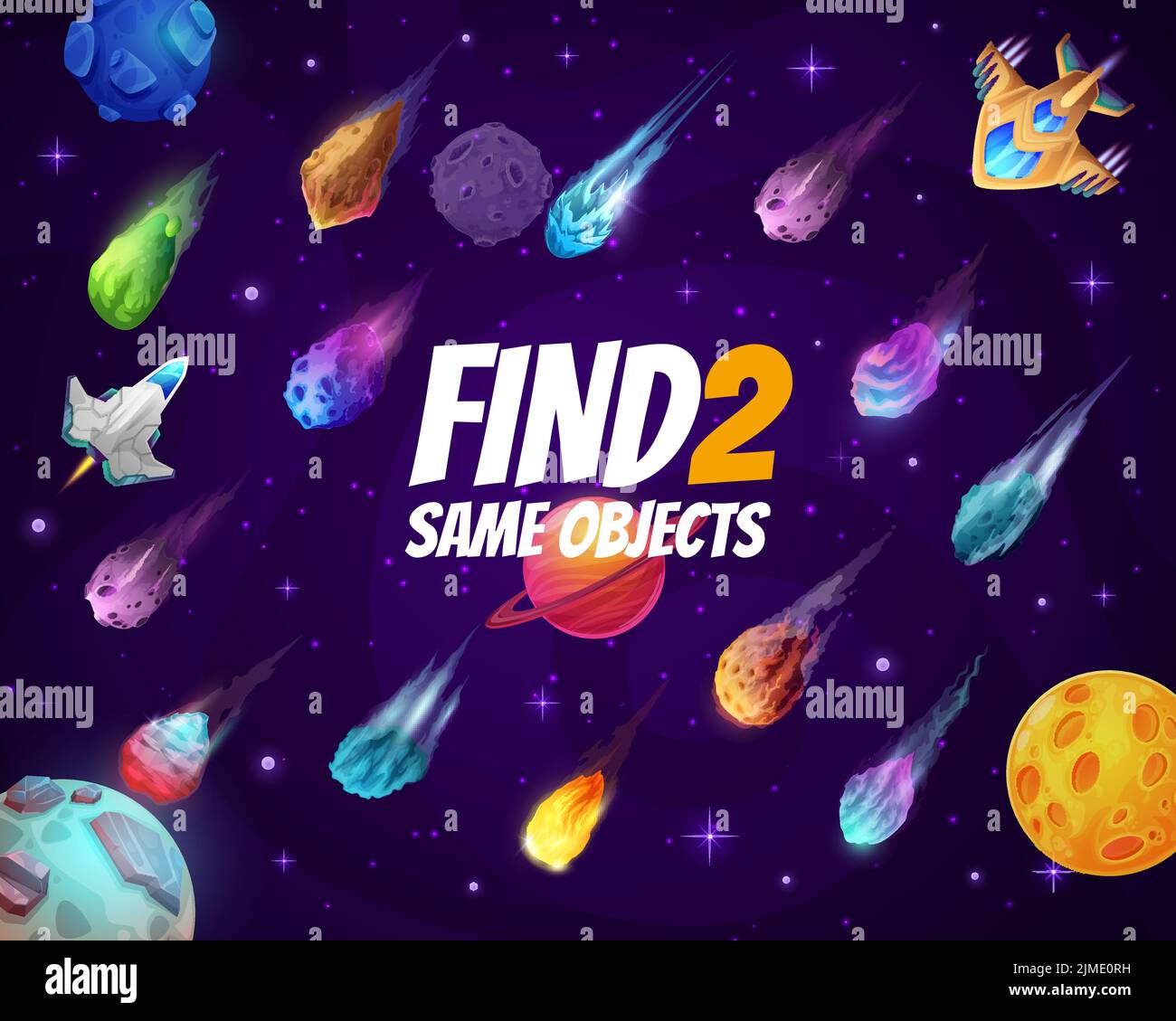 Find two same space comets, asteroids and meteors. Kindergarten ...