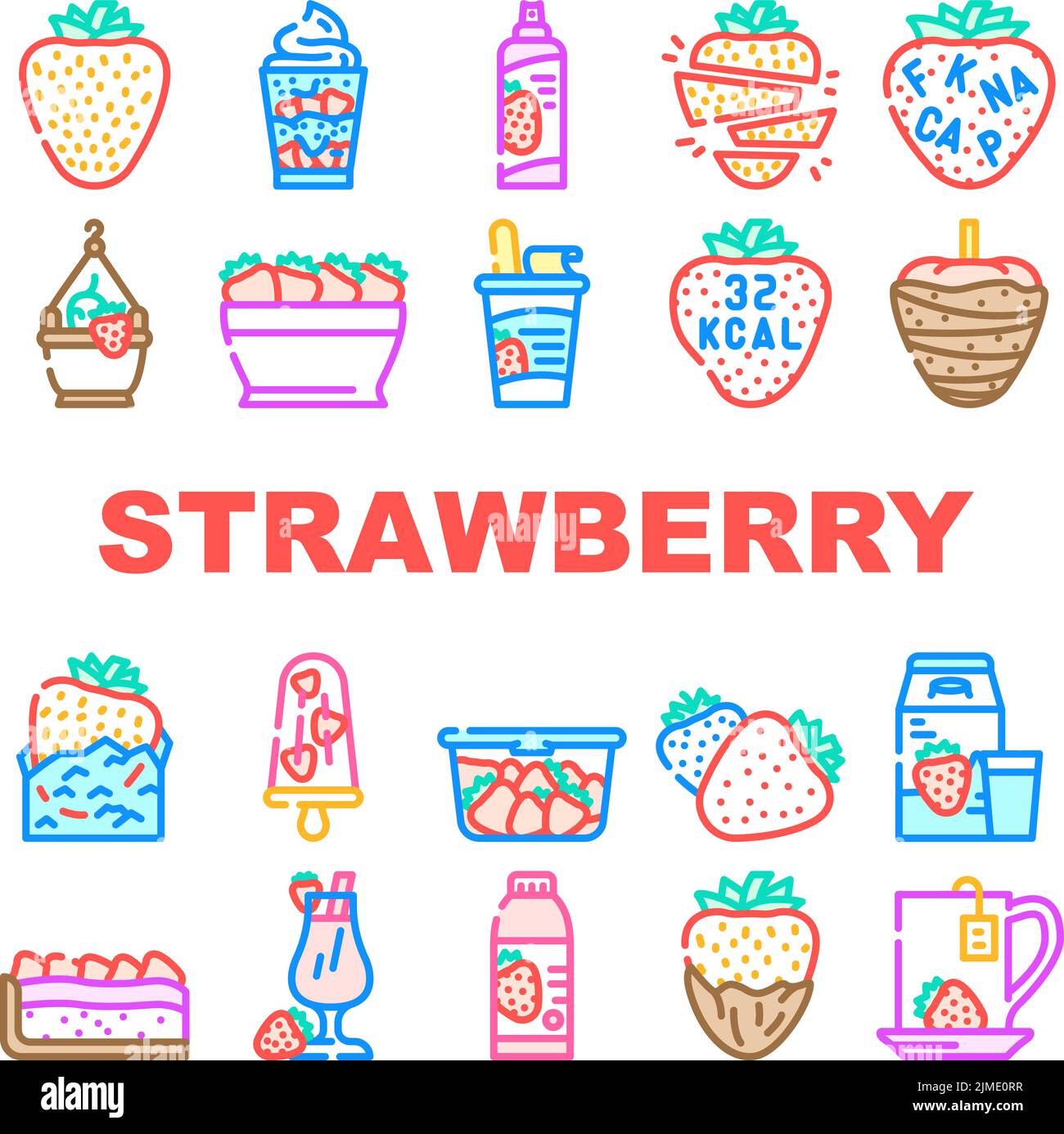 strawberry fruit fresh red berry icons set vector Stock Vector Image ...