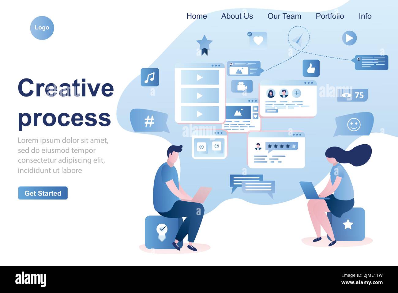 Creative teamwork, business people or programmers.Application development landing page template ...