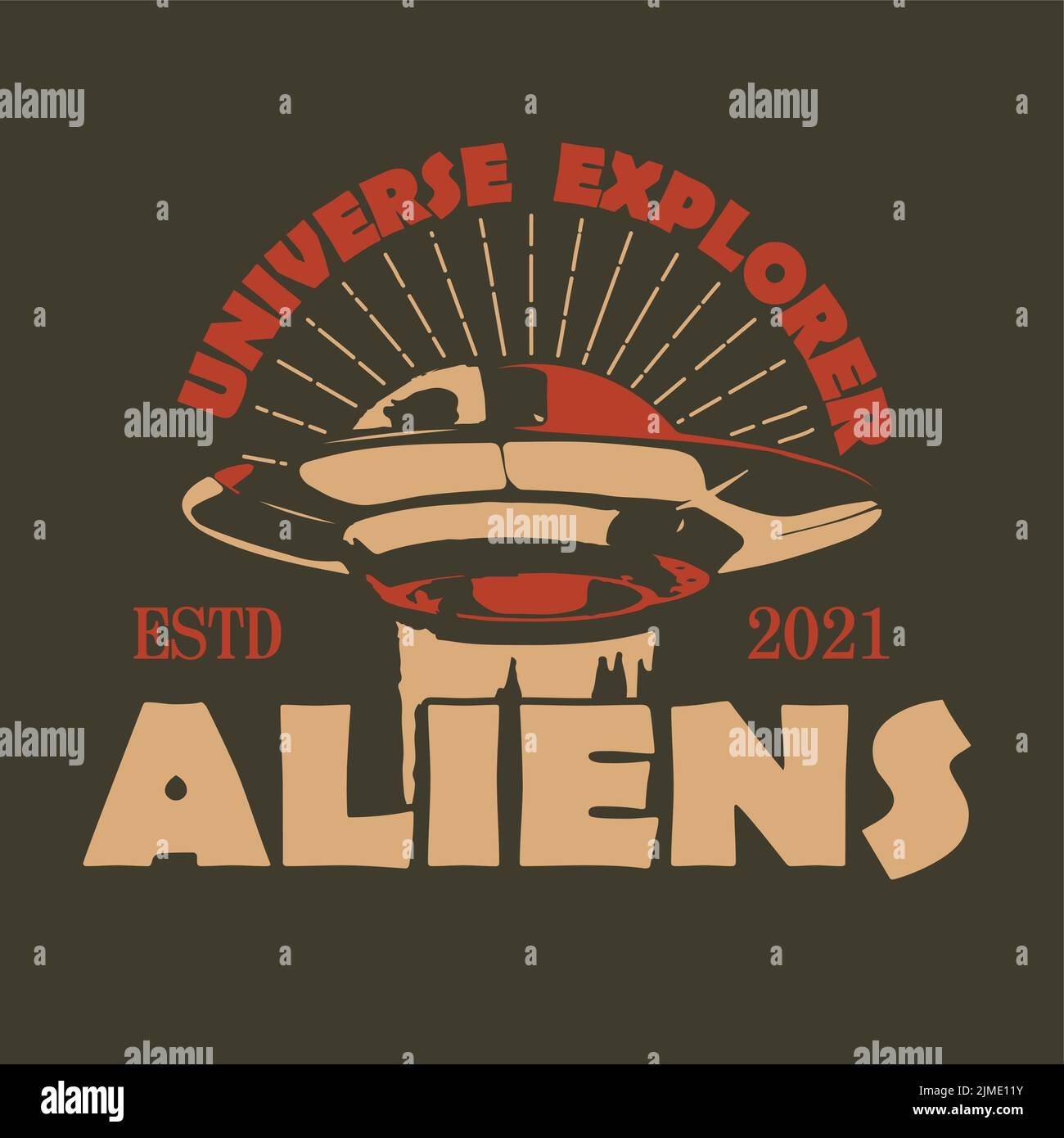 An alien ufo vintage logo with red details on a dark background Stock ...
