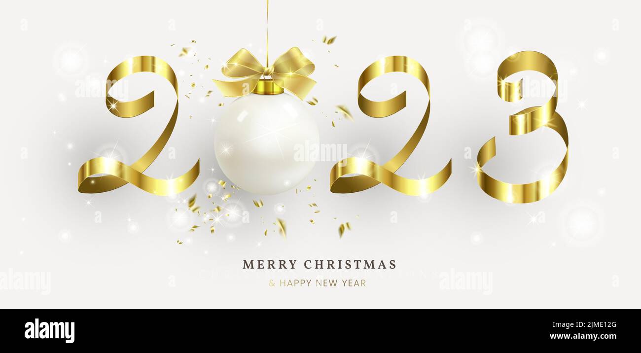 Happy New Year 2023 and Merry Christmas. Vector illustration. Figures ...