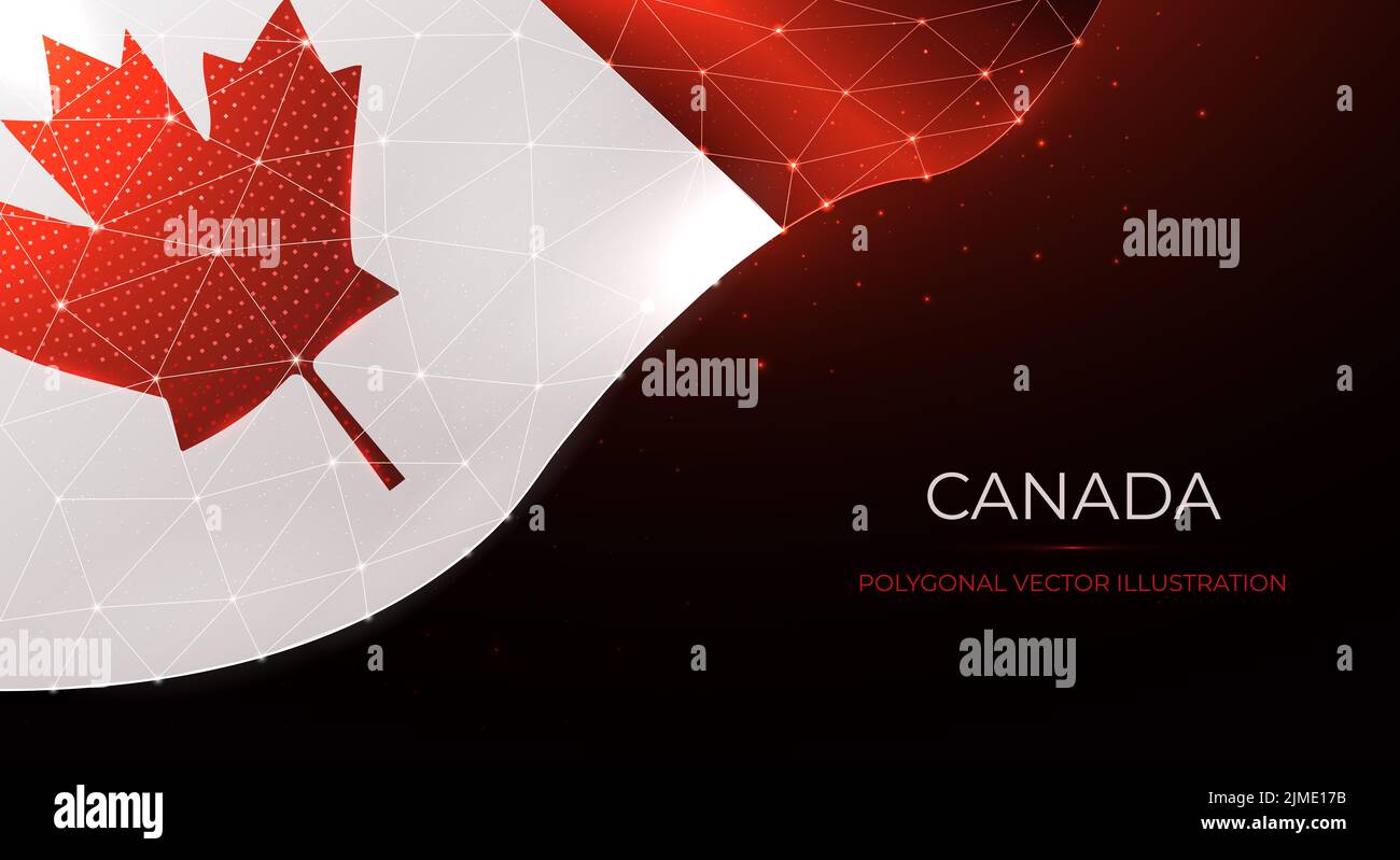 Polygonal vector illustration of a waving flag of Canada. Abstract ...