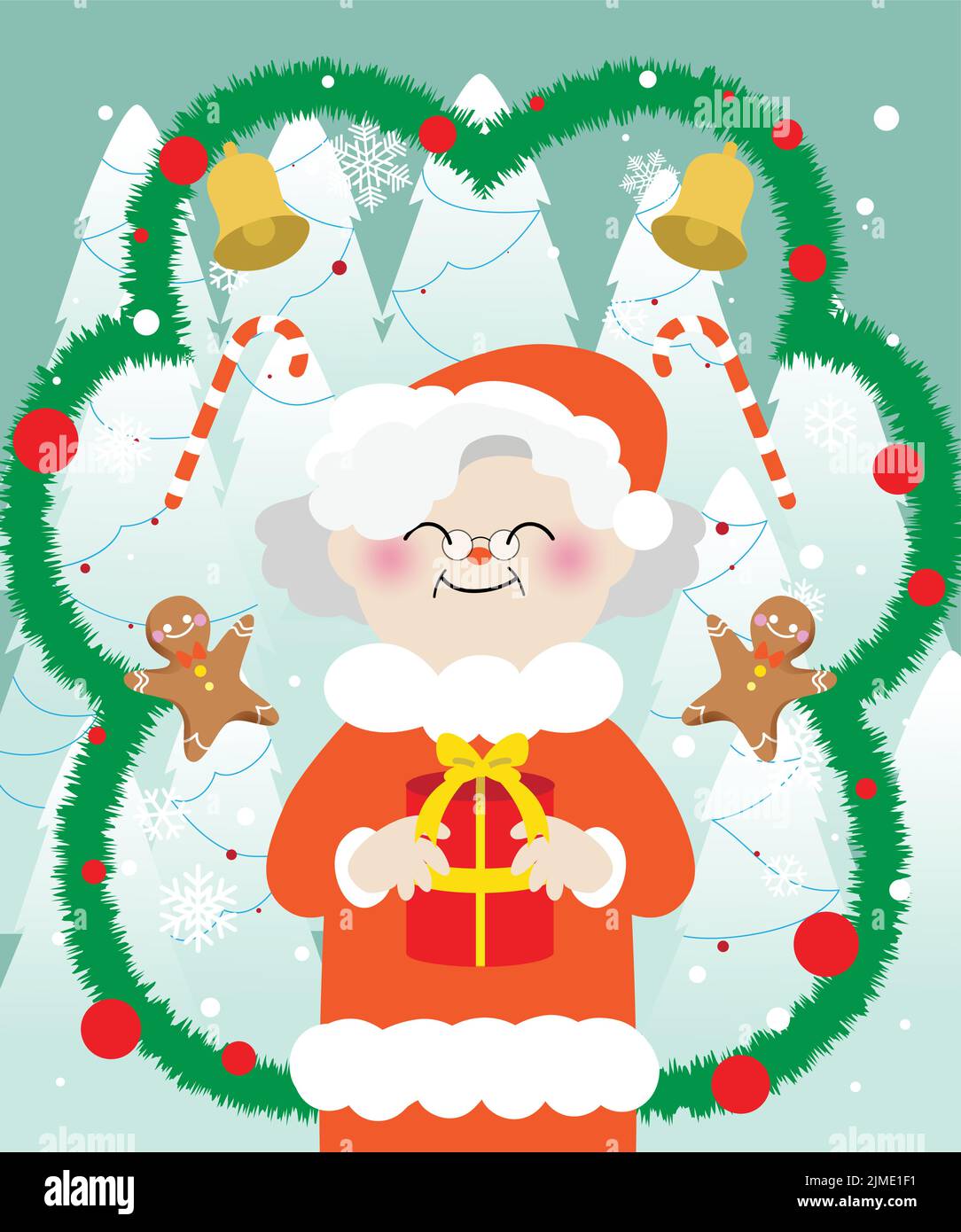 Christmas card vector illustration with Mrs Claus, Mother Christmas ...
