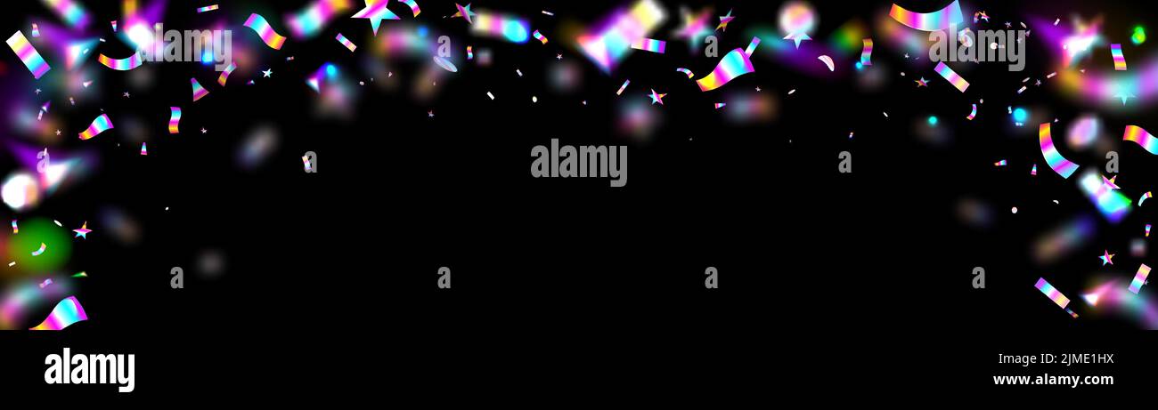 Festive texture with neon rainbow confetti and glitter on black ...