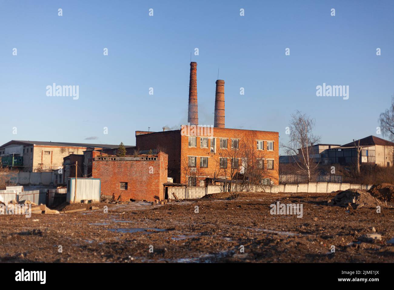 Factory pipes. Brick factory. Industrial area outside the city Stock ...