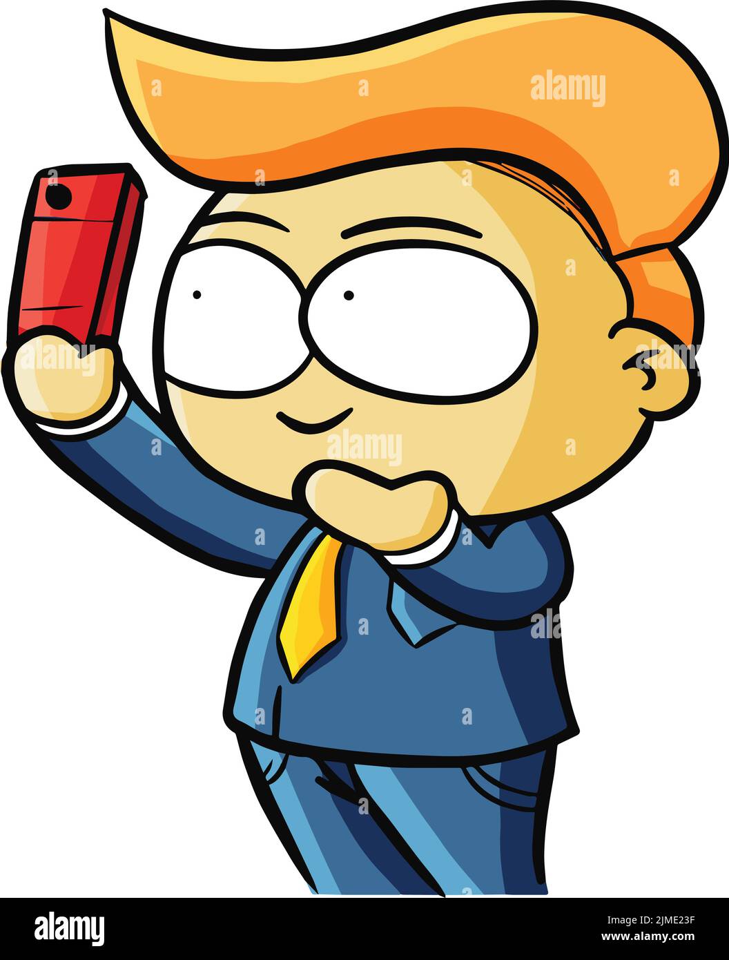 A vector of a cartoon man taking a picture with a phone with a white ...