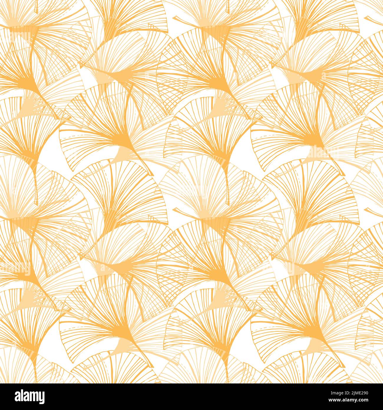 A seamless hand-drawn ginkgo leaf pattern in sketch style. Orange ...