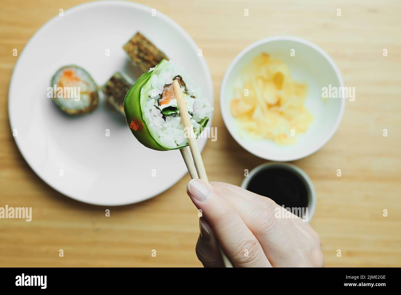 Japanese kitchen. Set of Japanese sushi and rolls. Food sticks Stock ...