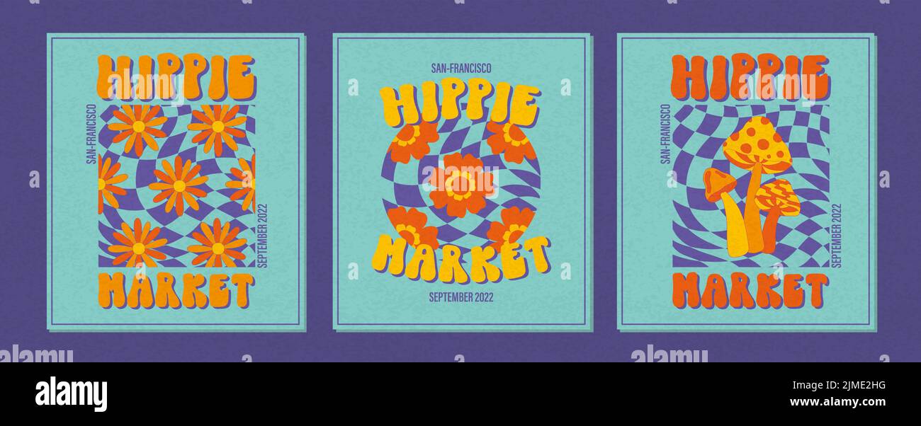 Hippie funky vibe style template. Vintage 1960-1970. Hippy retro ...