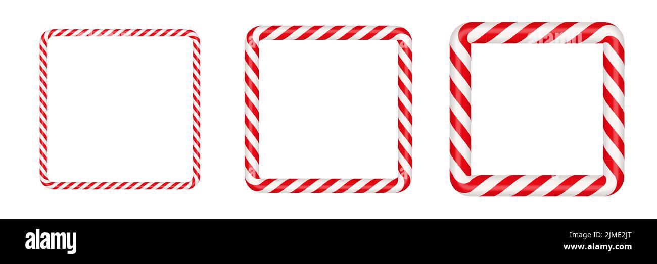 Christmas candy cane square frame with red and white striped. Xmas ...