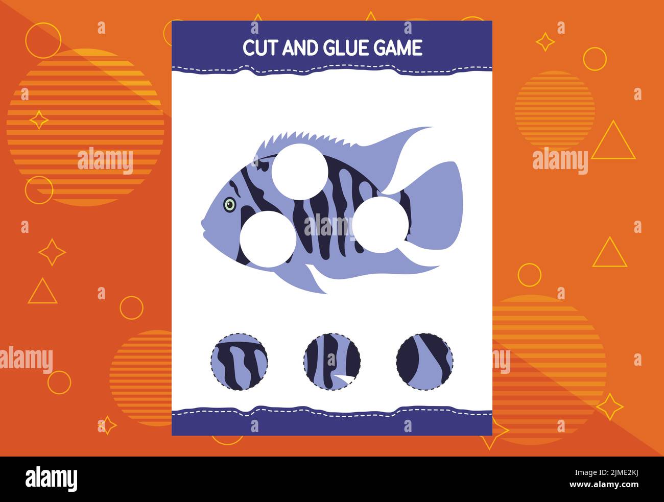 Cut and glue game for kids with fish. Cutting practice for preschoolers ...