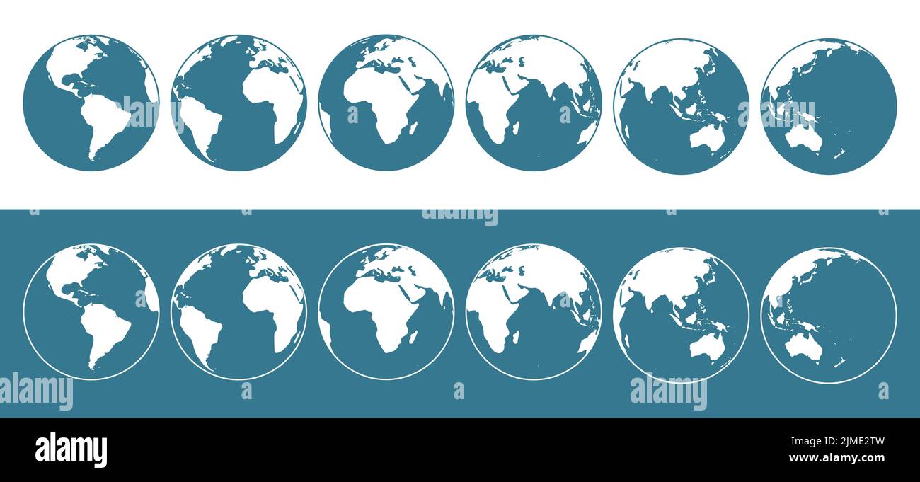 Set of vector flat illustrations of the Earth globe from different ...