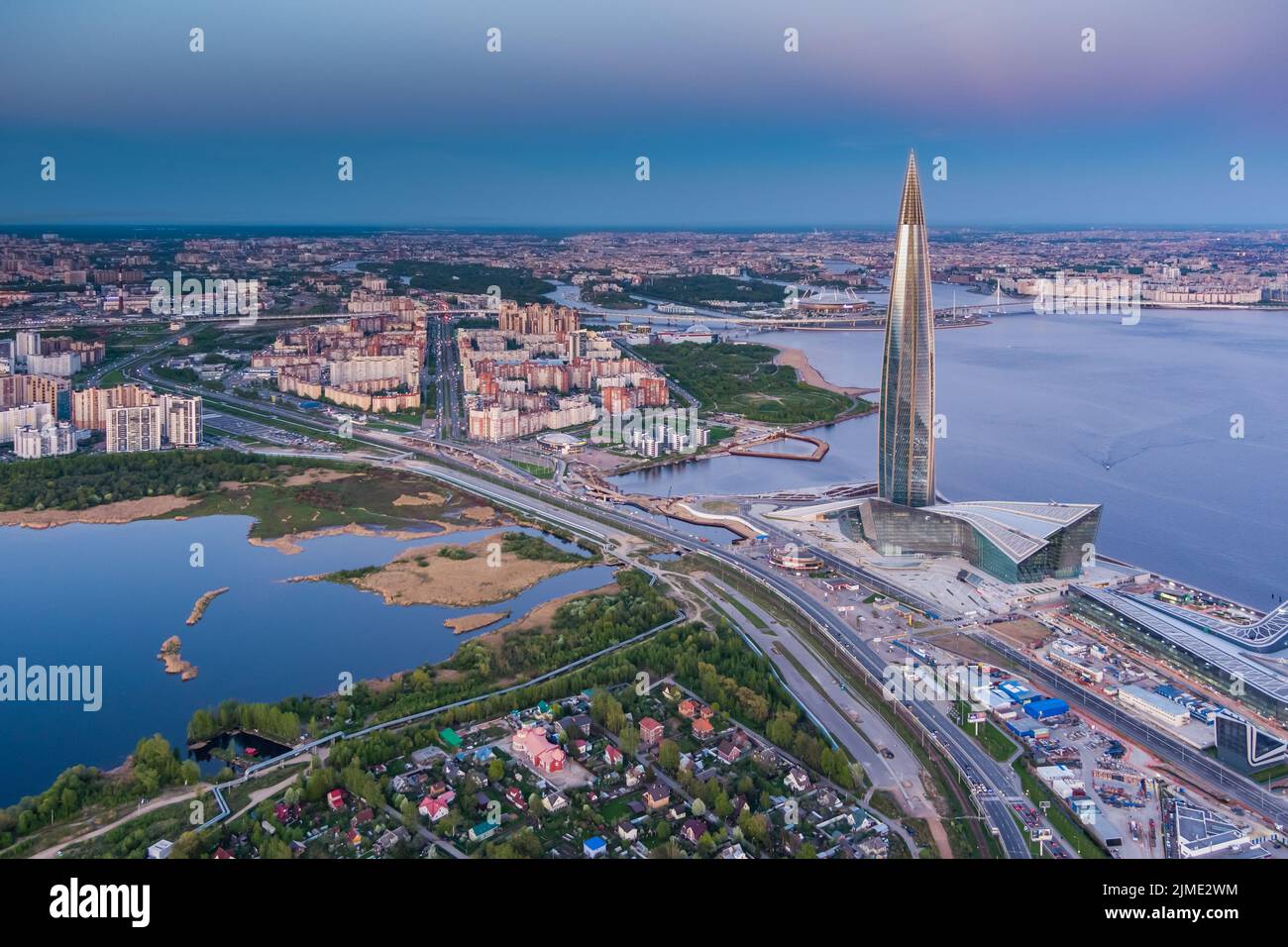 Russia, St.Petersburg, 16 May 2021: Drone point of view of highest ...