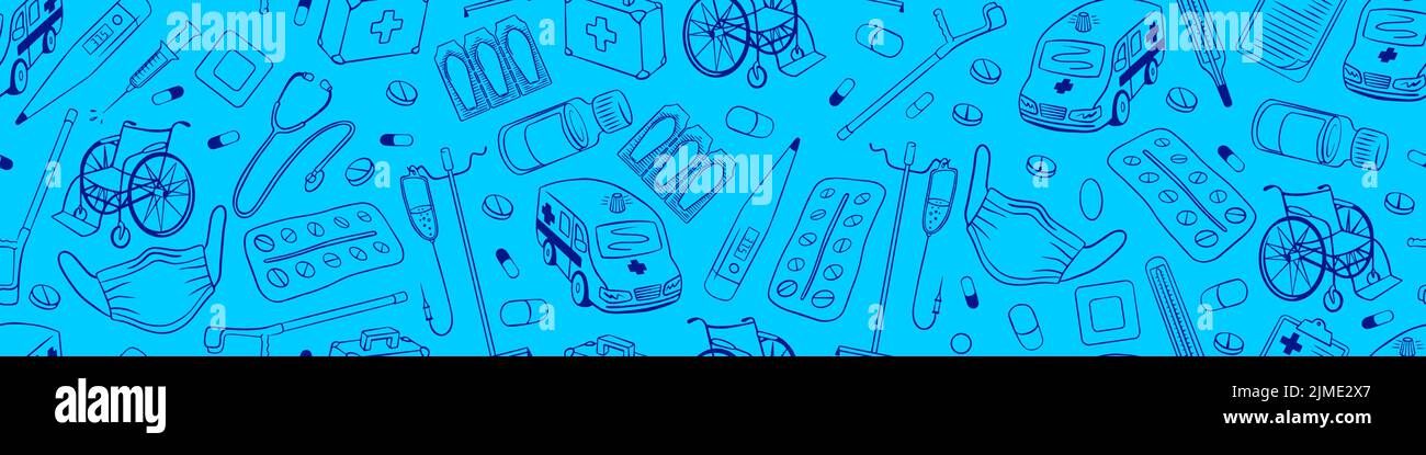 Seamless pattern with medical equipment. Hand drawn first aid doodles ...