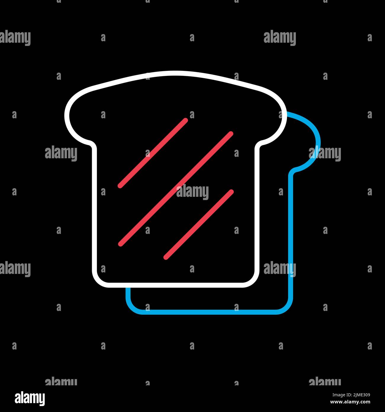 Bread, Toast vector isolated on black background icon. Fast food sign ...