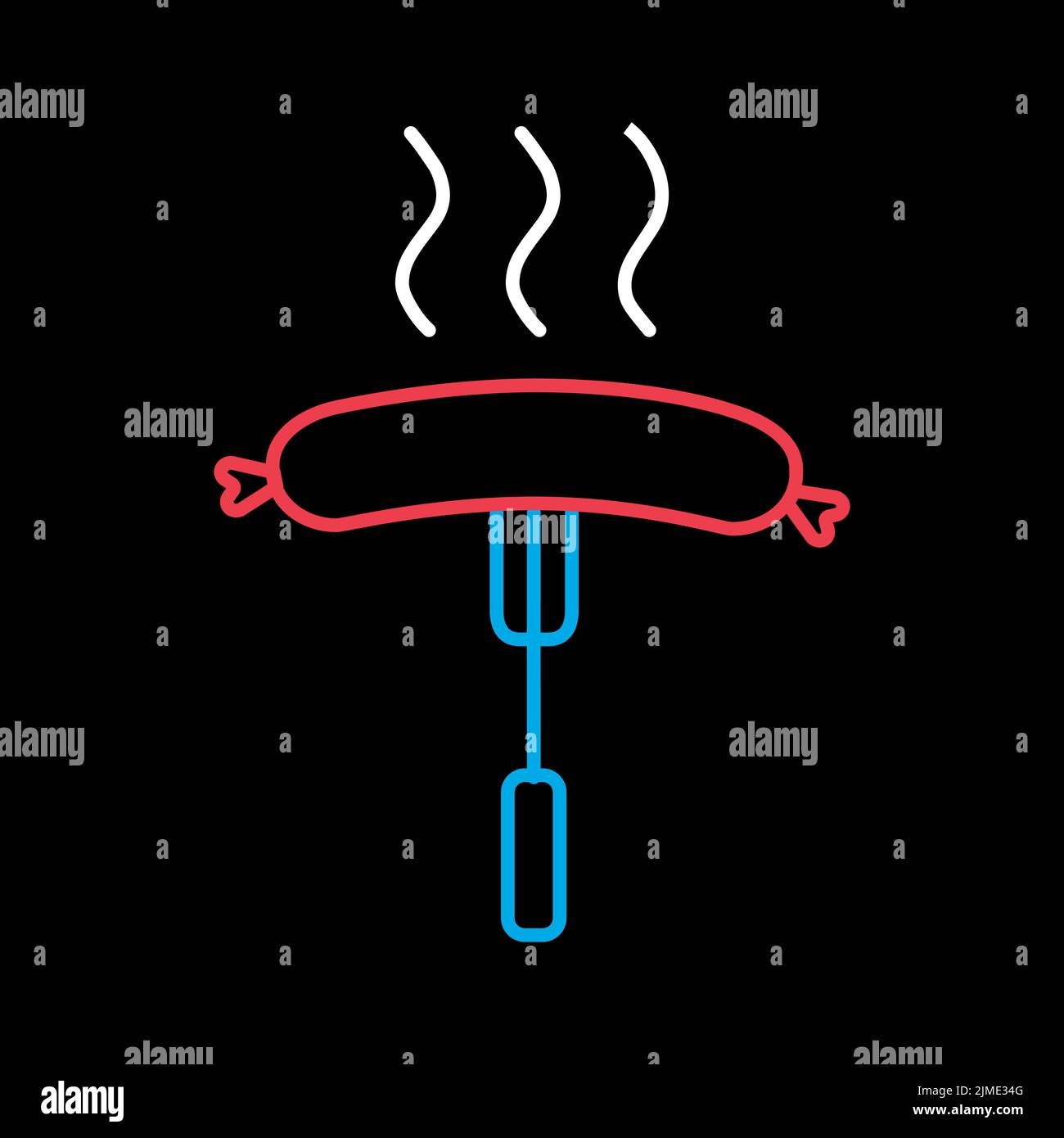 Sausage fork vector isolated on black background icon. Fast food sign. Graph symbol for cooking ...