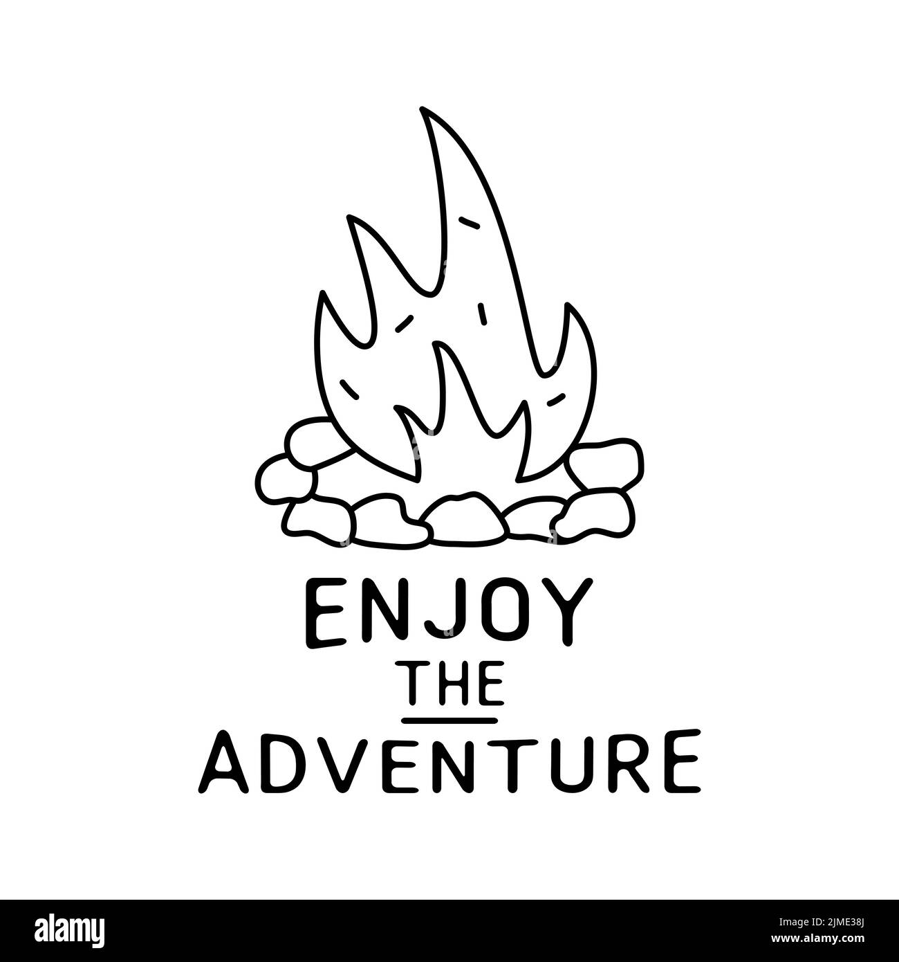 Minimalist linear illustration with burning bonfire and text on white ...