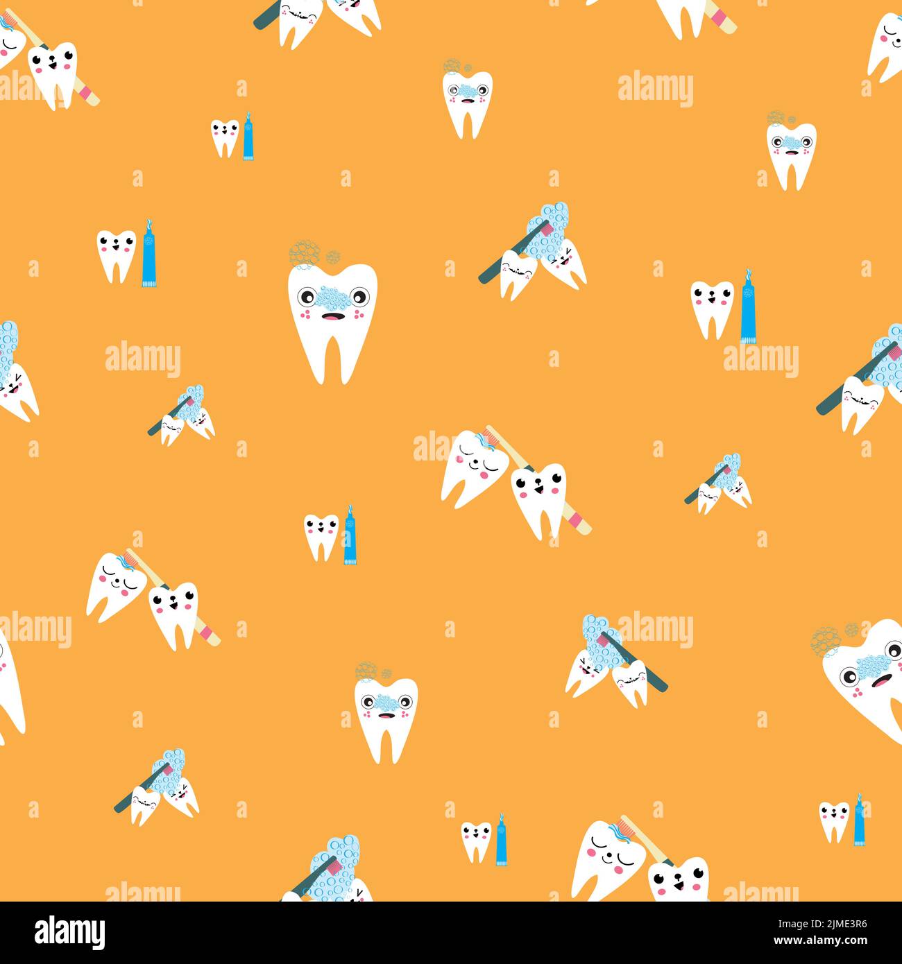 Kawaii tooth kids dental care vector educational seamless pattern ...