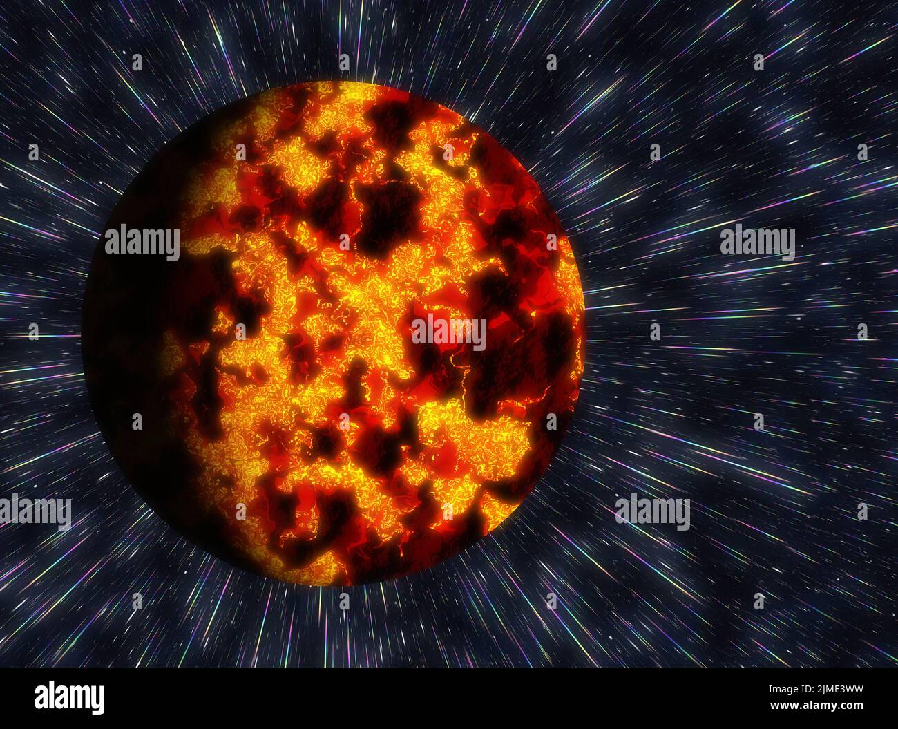 Fast-flying red-hot fire comet against the background of stars Stock ...
