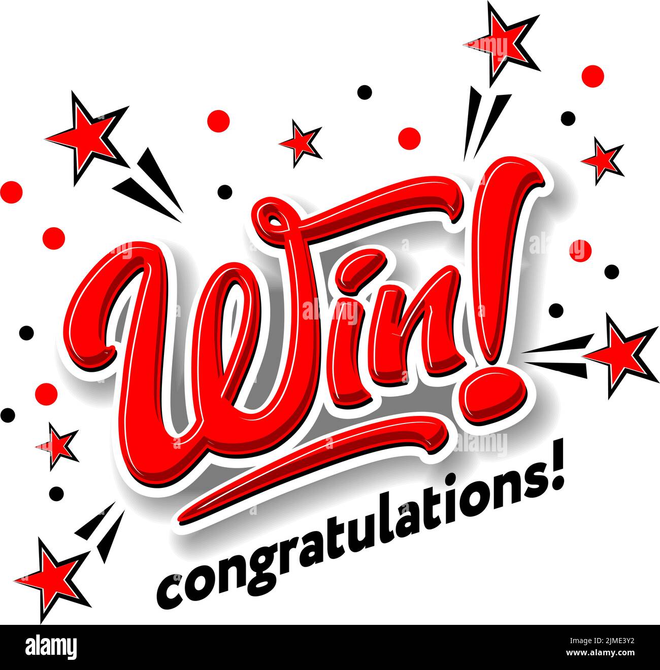 Win lettering text banner with fireworks. Vector on transparent ...