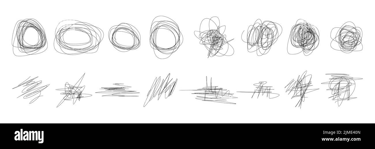 Hand drawn chaotic scribbles. Vector set of abstract mess line doodles ...