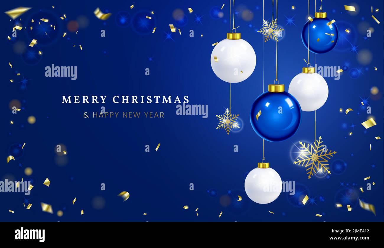 Blue Christmas greeting card. Vector illustration. Empty space for the ...