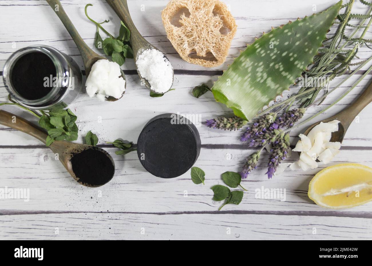 Set of natural ingredients for homemade activated carbon cosmetics ...