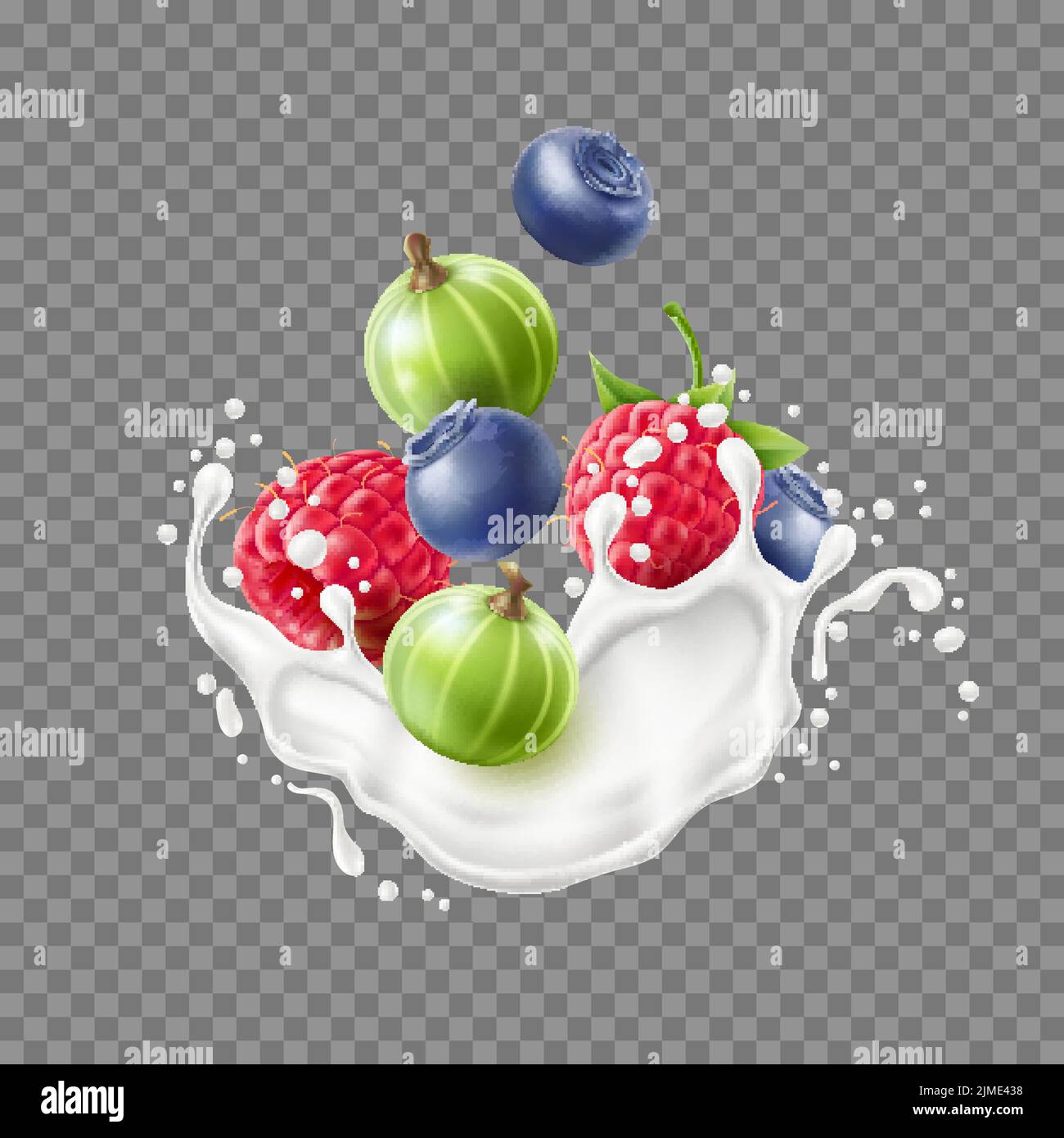 Realistic berry splash. Milk or yogurt splashes, cream with fresh ...