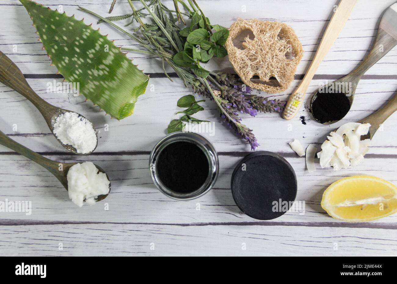 Set of natural ingredients for homemade activated carbon cosmetics ...
