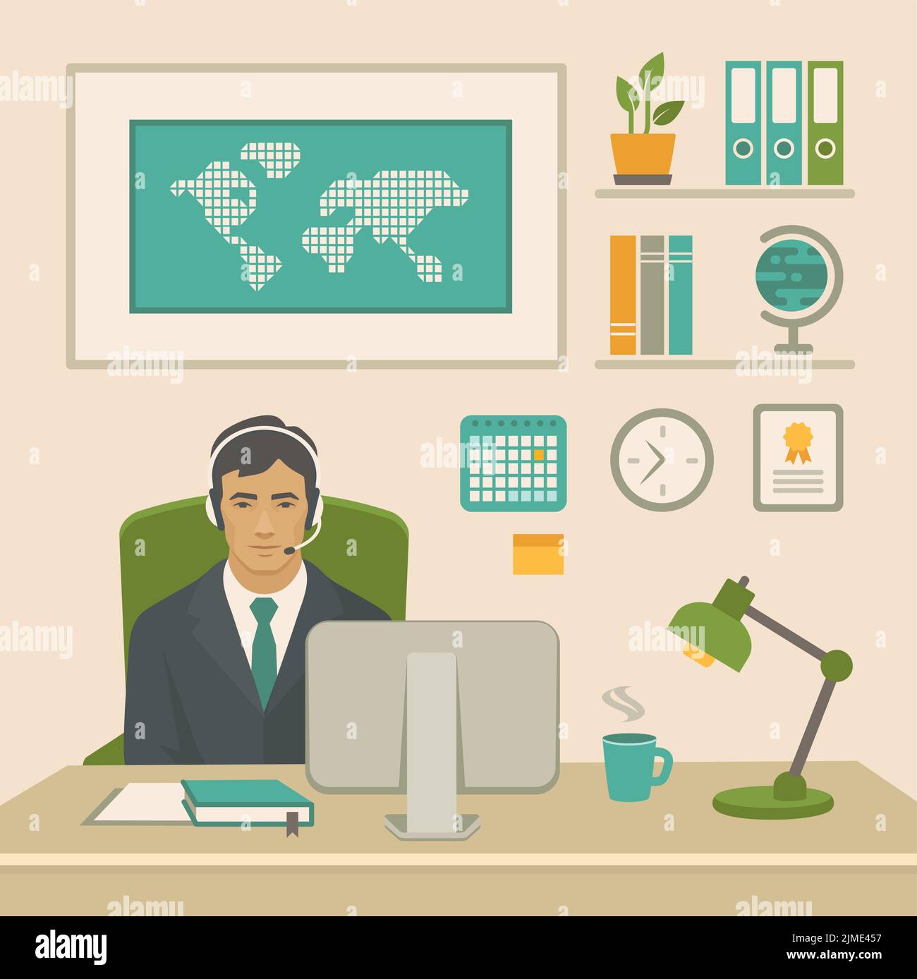 Cartoon office worker sitting work desk hi-res stock photography and ...