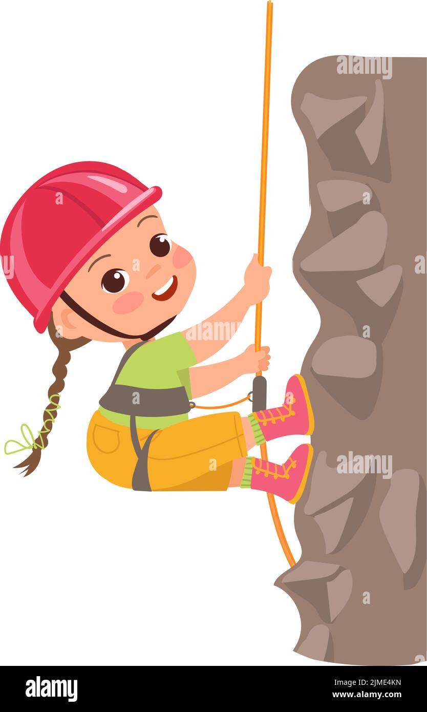 Kids climbing rock. Children sport activity. Extreme hiking tourism ...