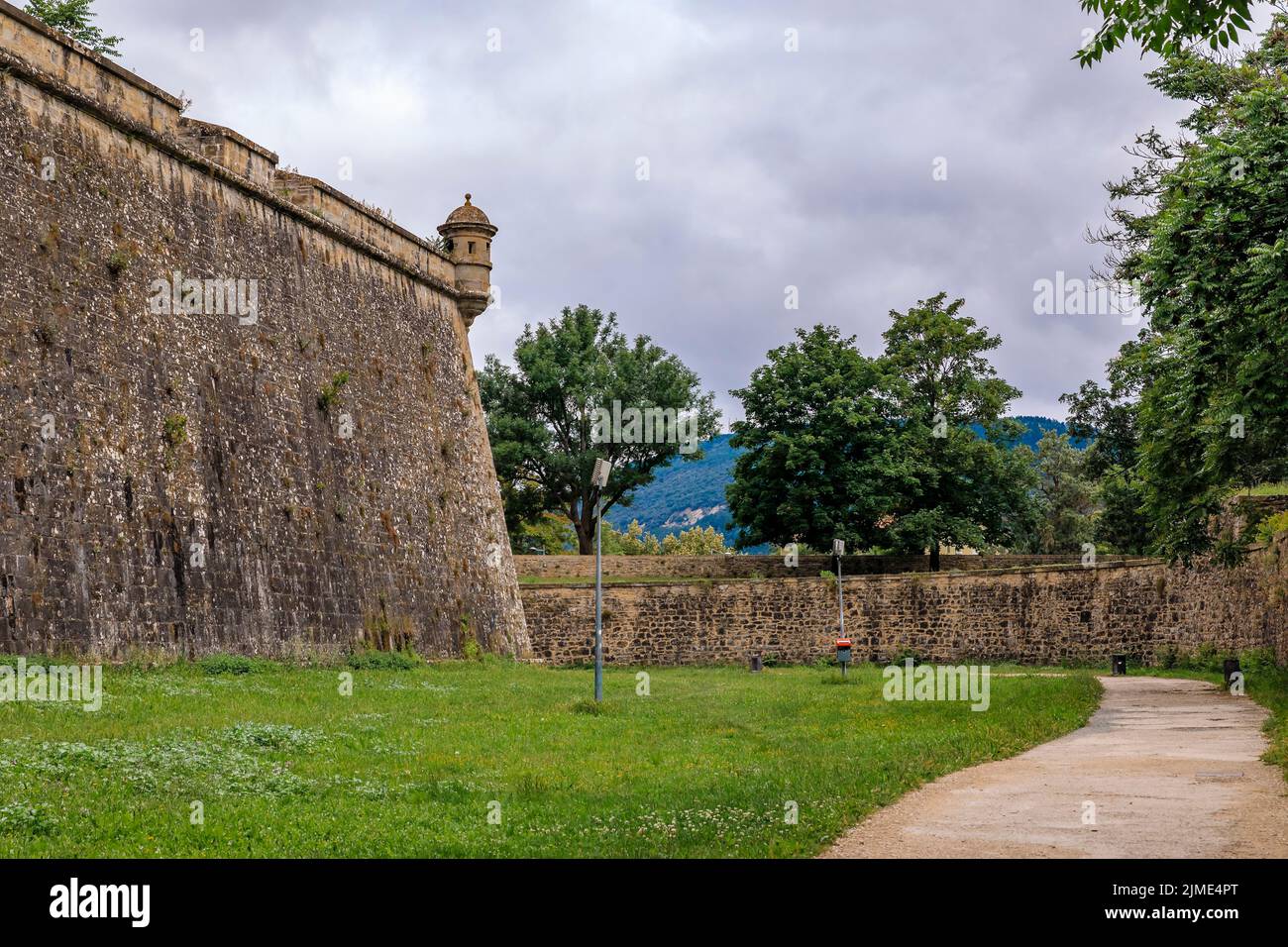 The medieval fortifications fortress walls in old town Pamplona ...