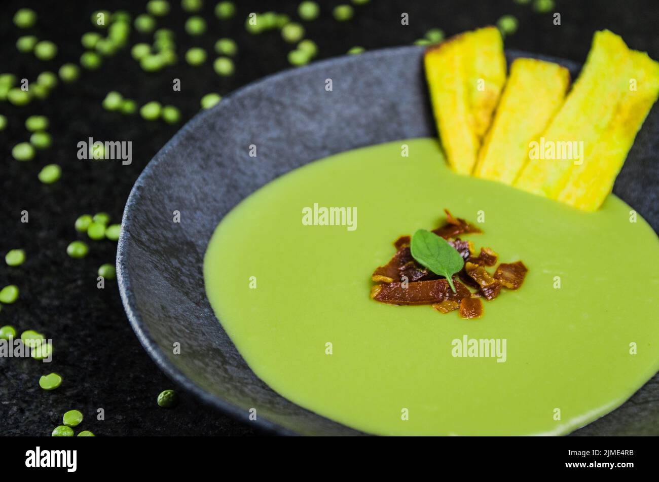 Delicious bacon pea cream Stock Photo - Alamy