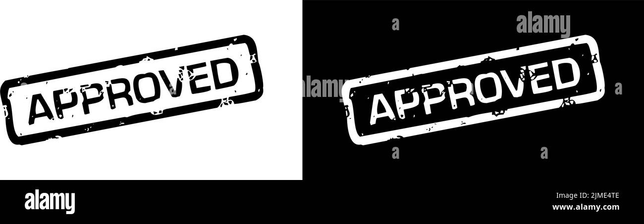Approved seal stamp in grunge style. Vector on transparent and black ...