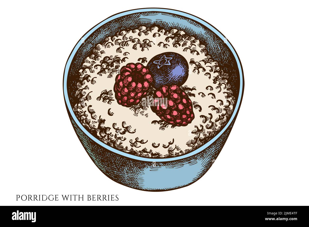 Breakfast hand drawn vector illustrations collection. Colored porridge ...