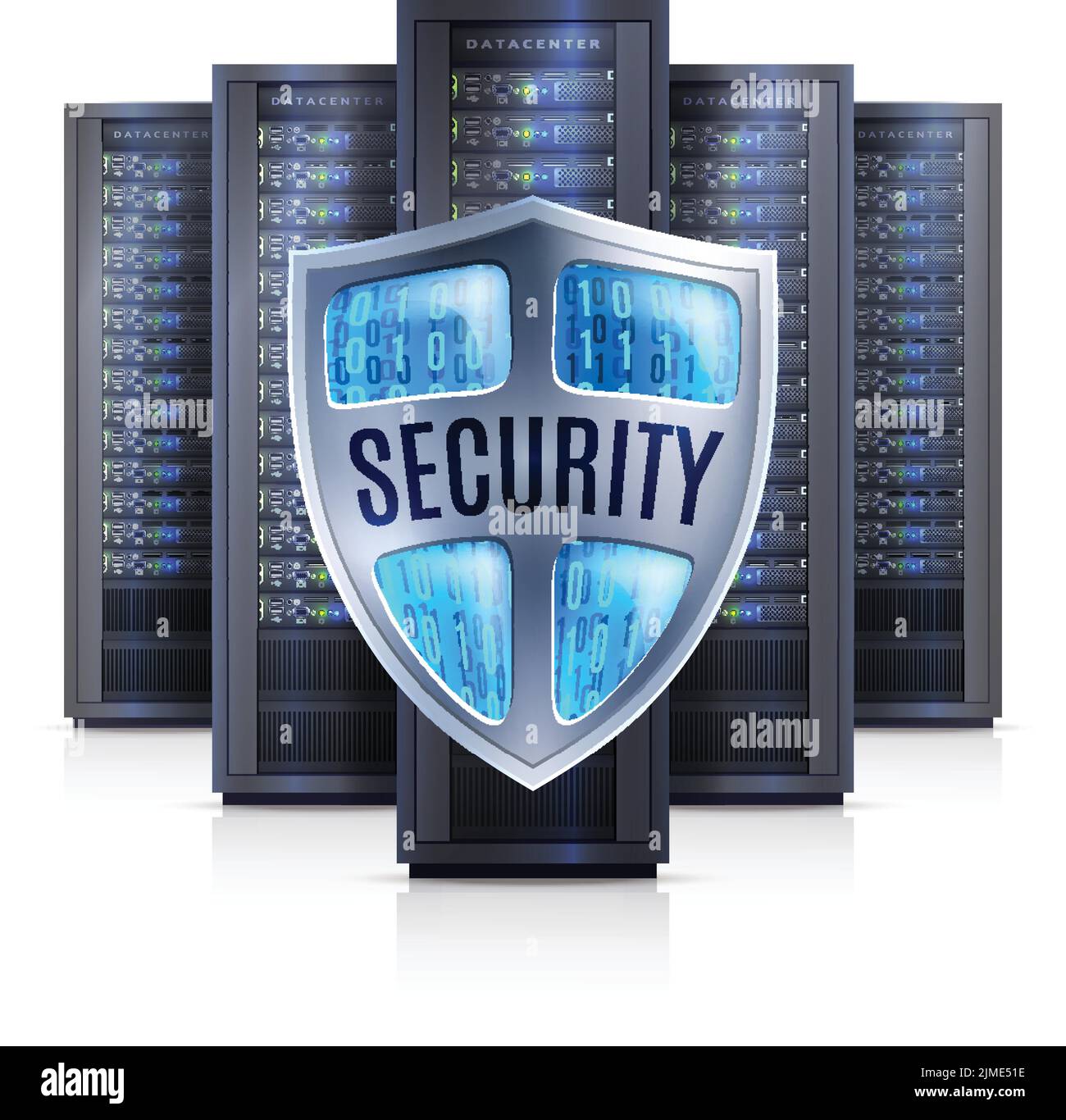 Computer server racks with security shield protection symbol black on ...