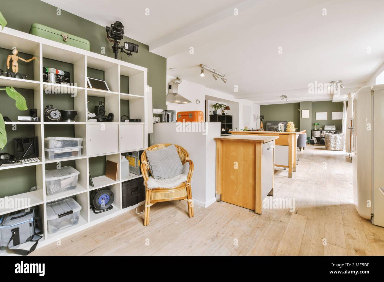 Contemporary minimalist style interior design of light studio apartment ...