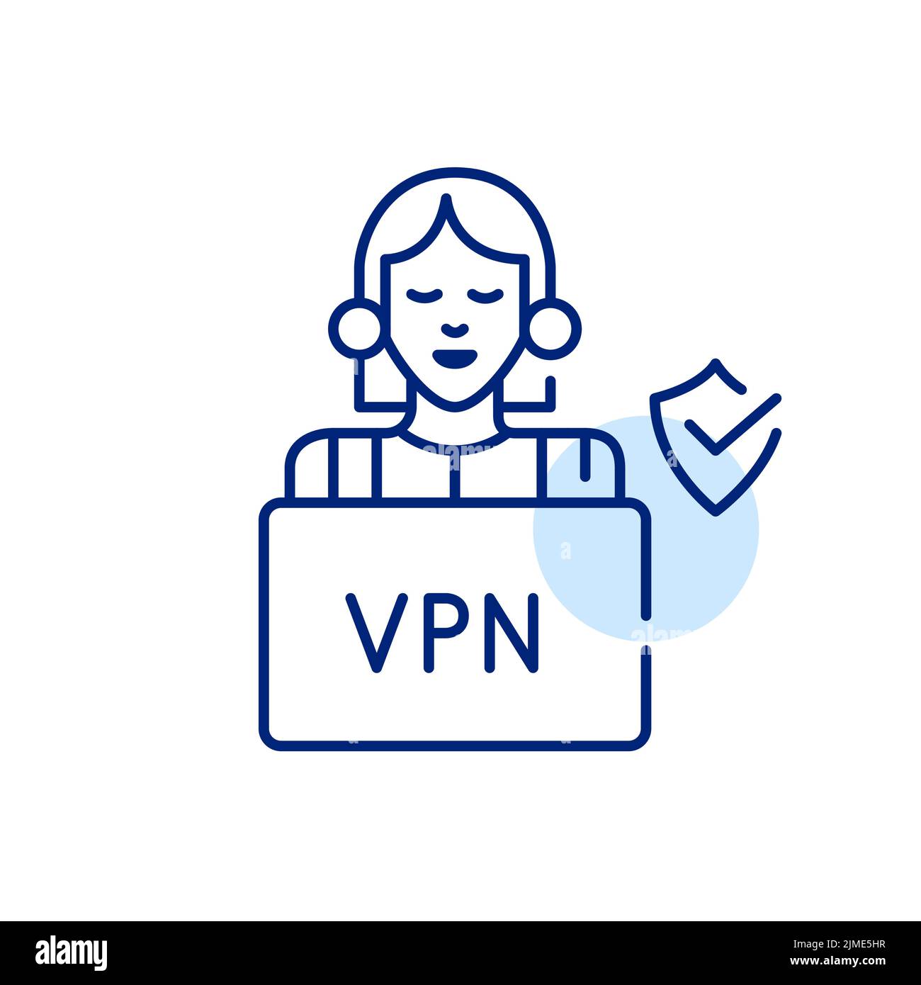 Girl working at laptop using VPN connection. Pixel perfect, editable ...