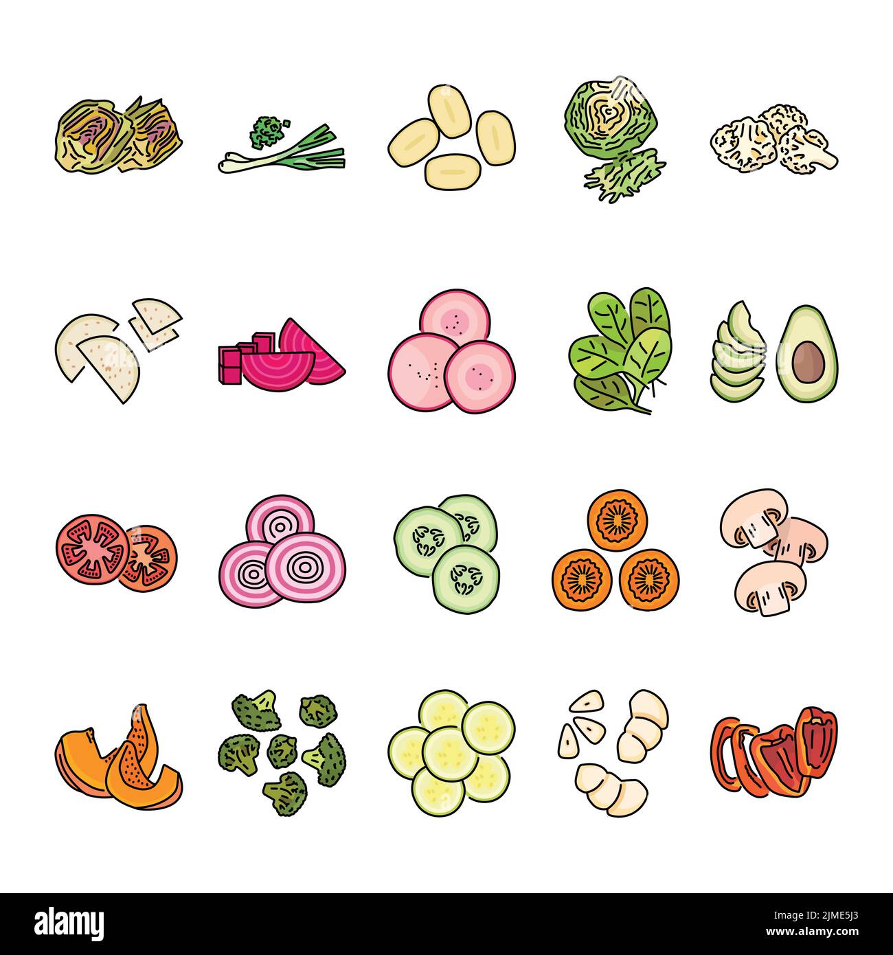 Vegetables color line icons set. Pictograms for web page, mobile app ...