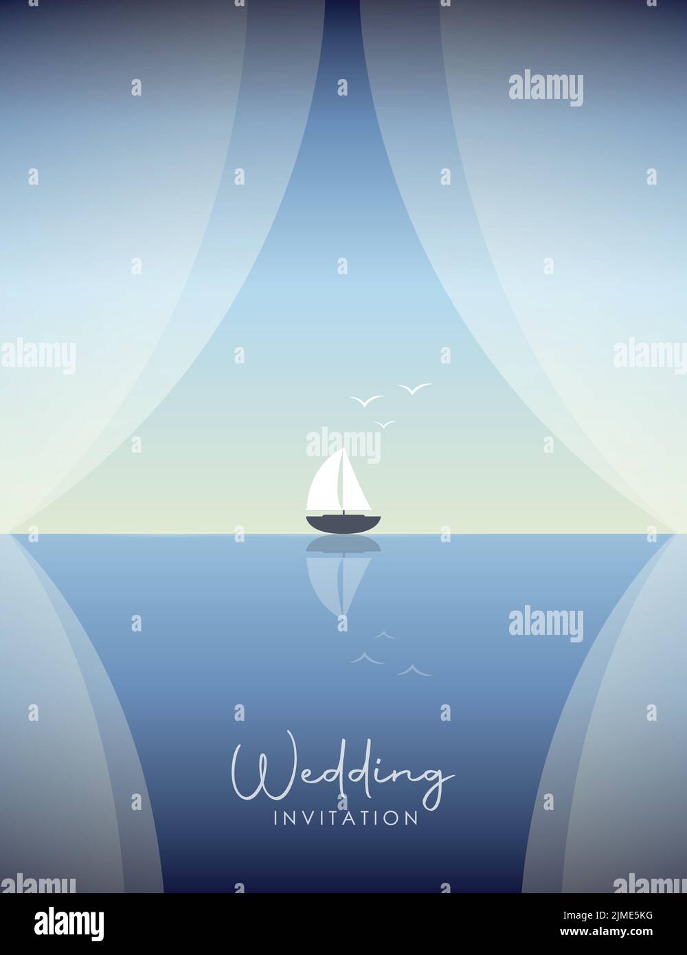 wedding invitation seascape and sailboat at sunset Stock Vector Image ...