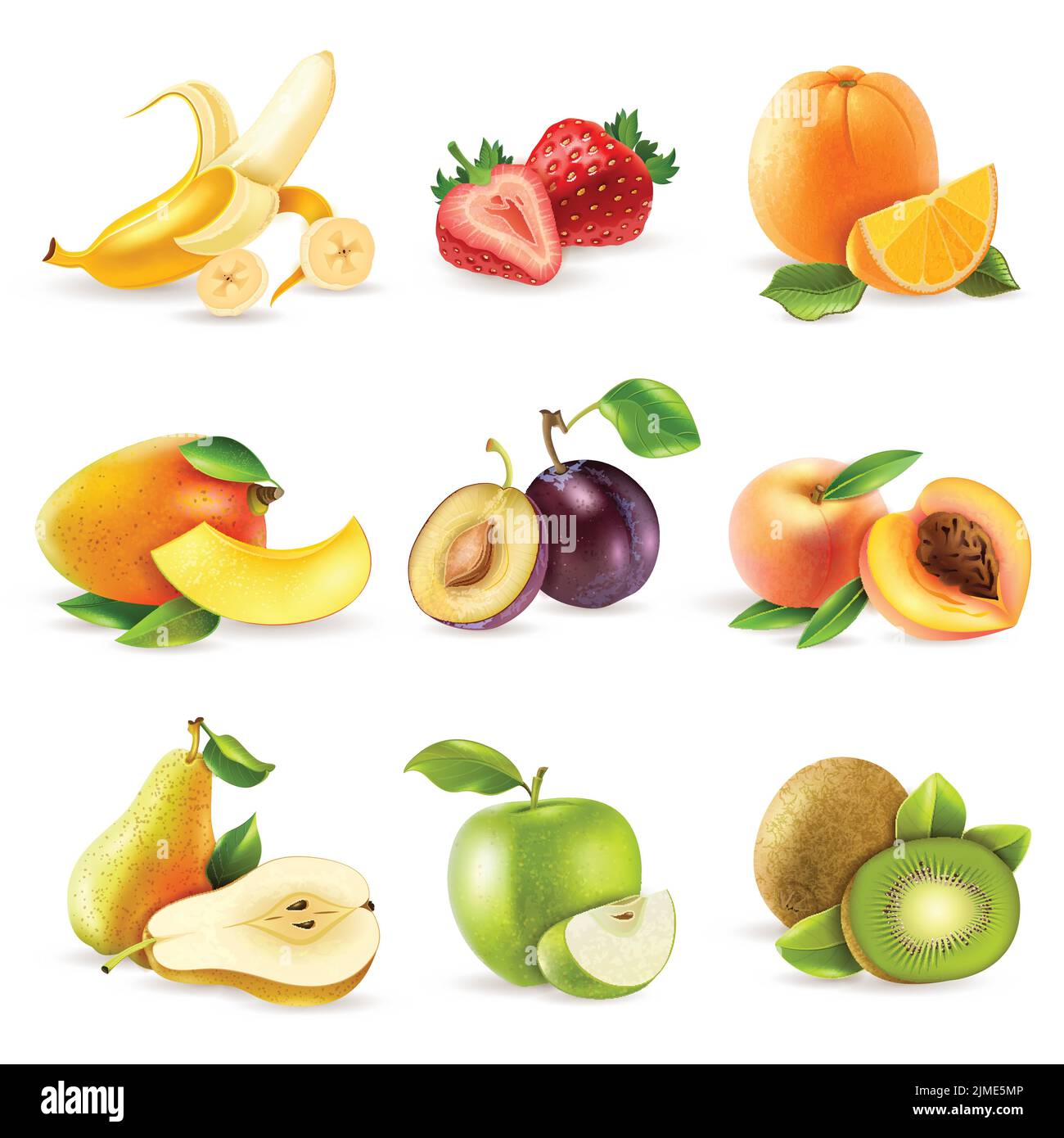 Fresh fruits and berries colorful pictograms compositions collection ...