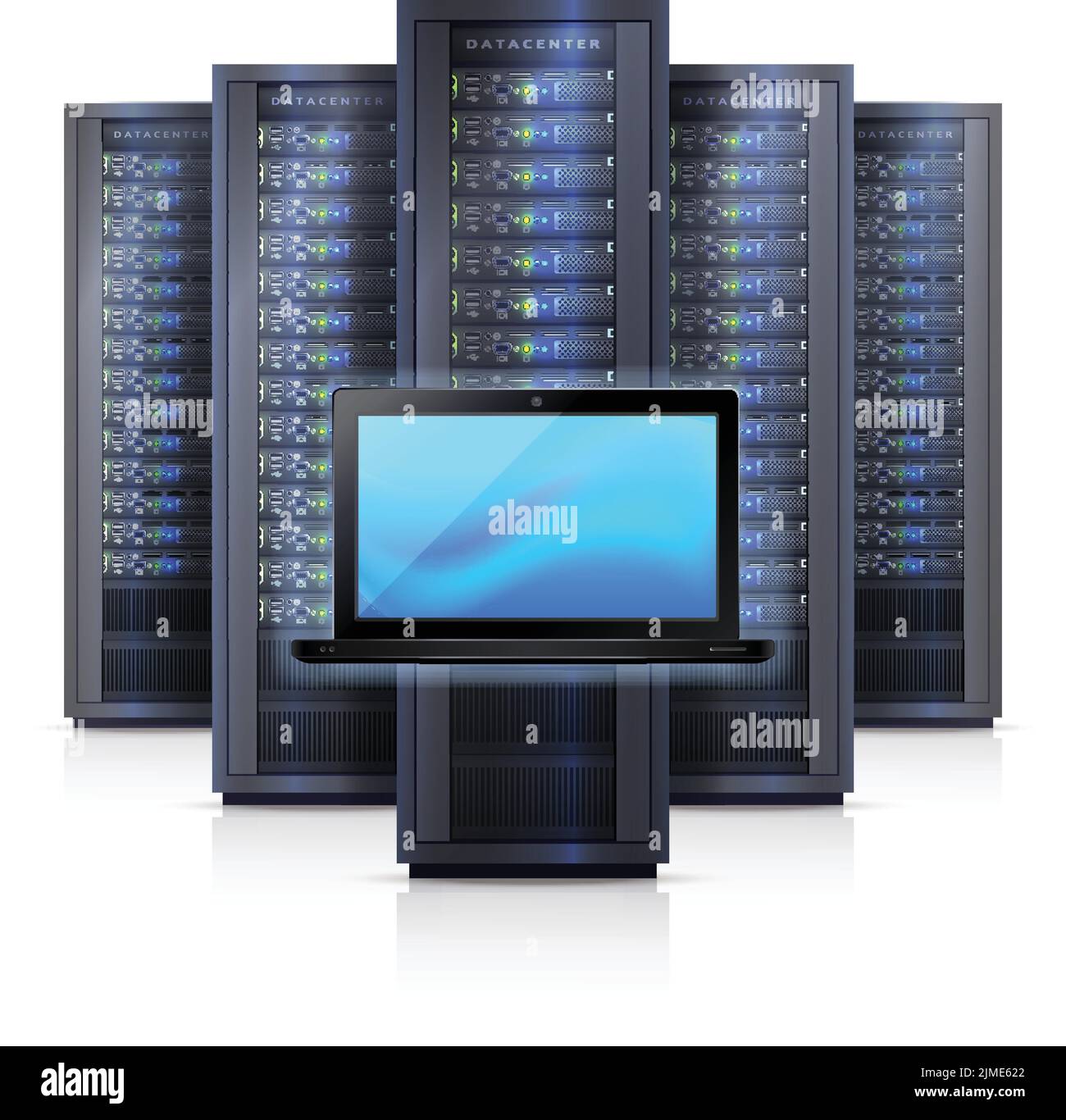 Computer hardware system elements with black server racks framework and ...
