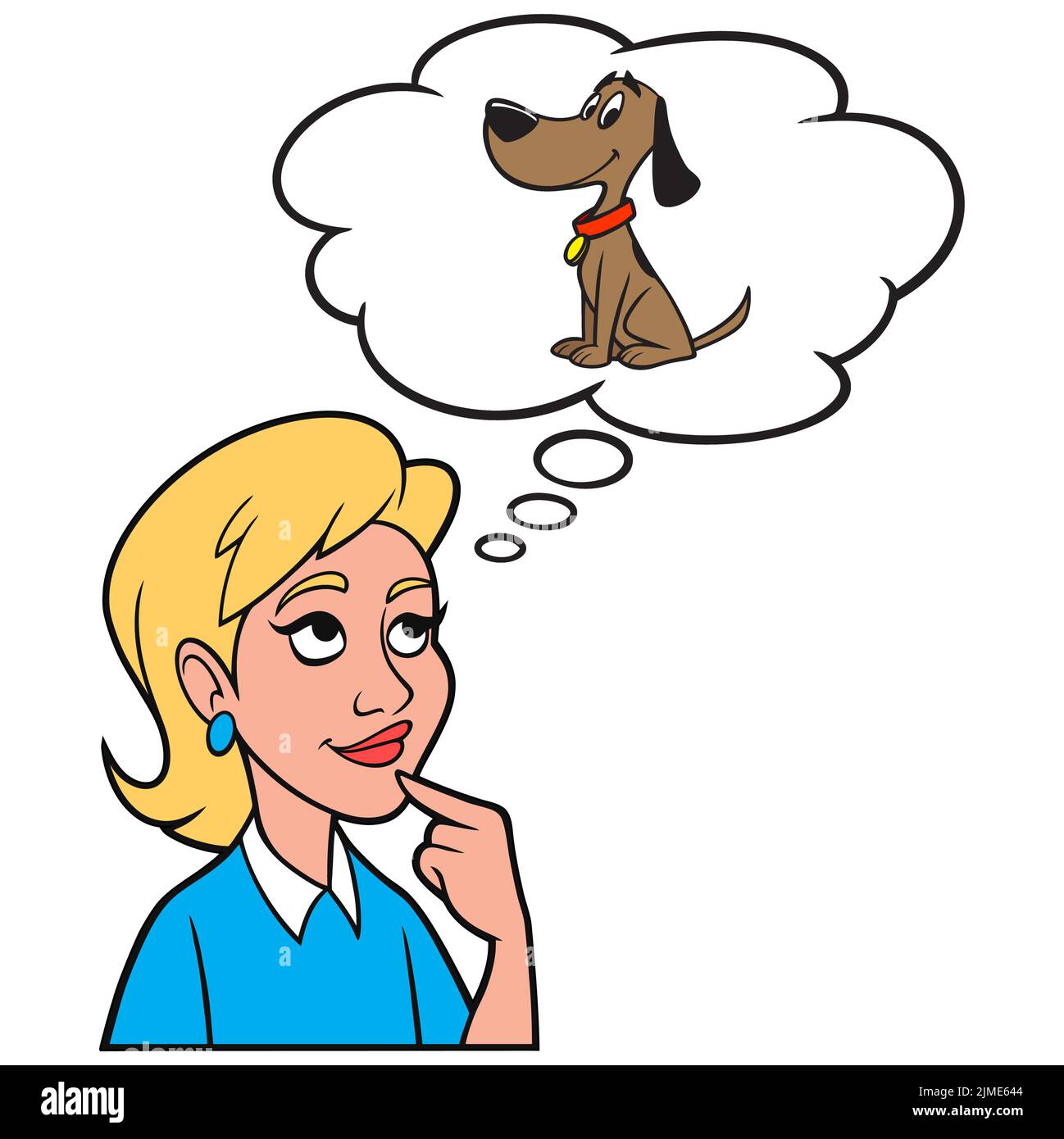 Girl thinking about a Dog - A cartoon illustration of a Girl thinking ...