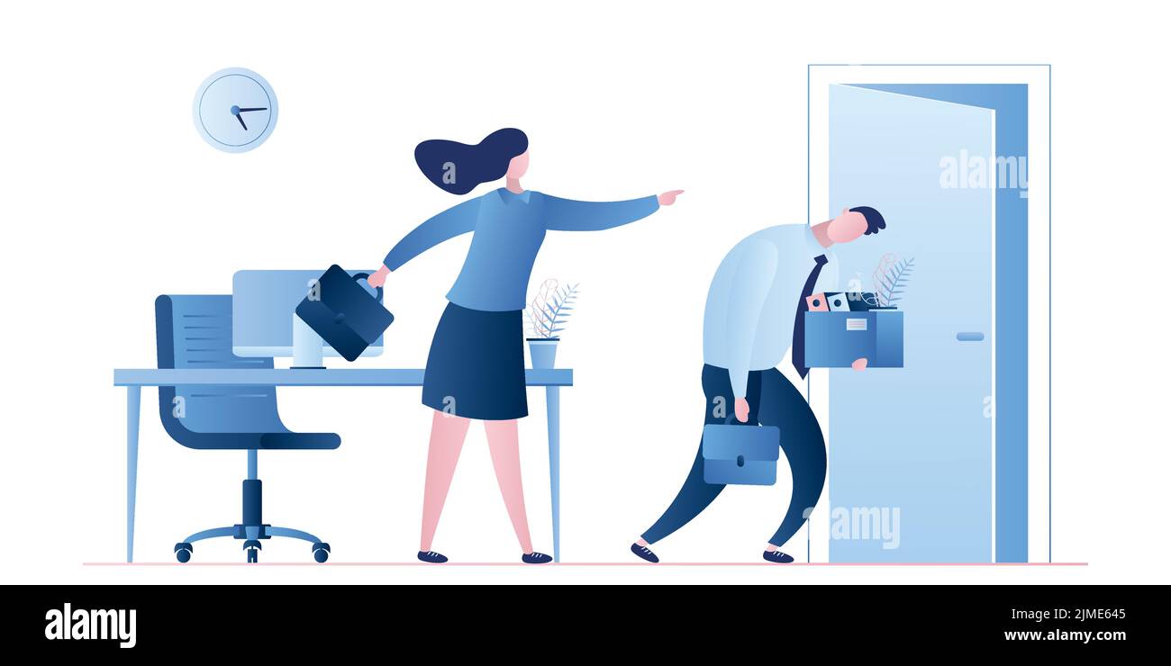Businesswoman dismissed worker. Caucasian female boss fire male ...