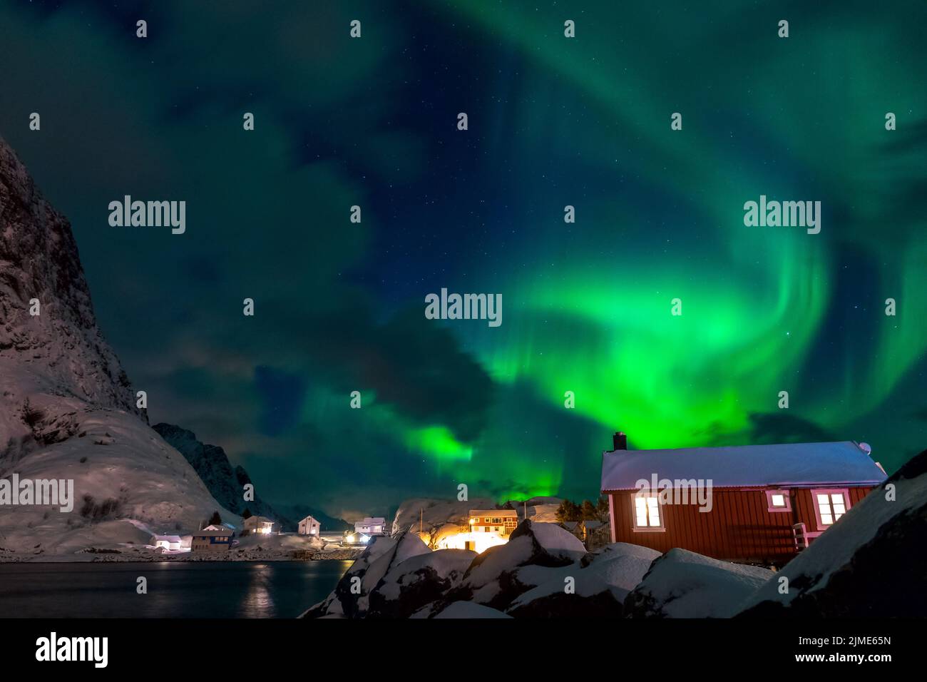 Northern Lights over Norwegian Houses Stock Photo - Alamy