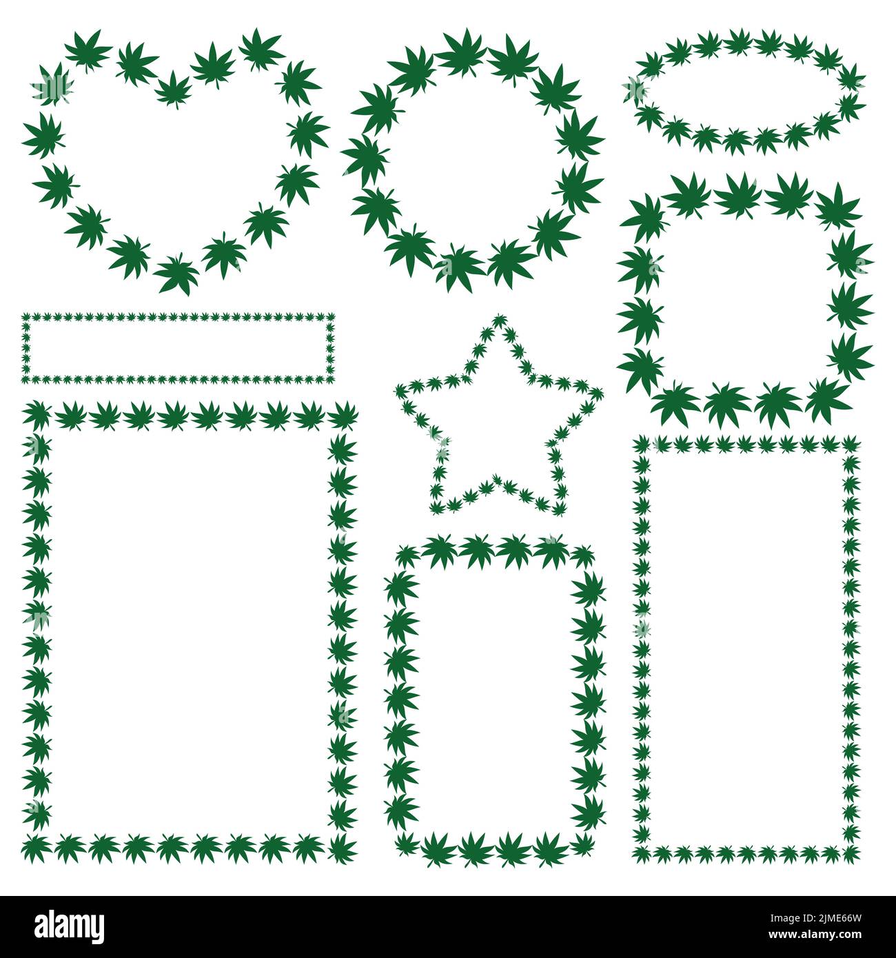 Cannabis leaves. Set of vector frames. Green plant. Different shapes ...