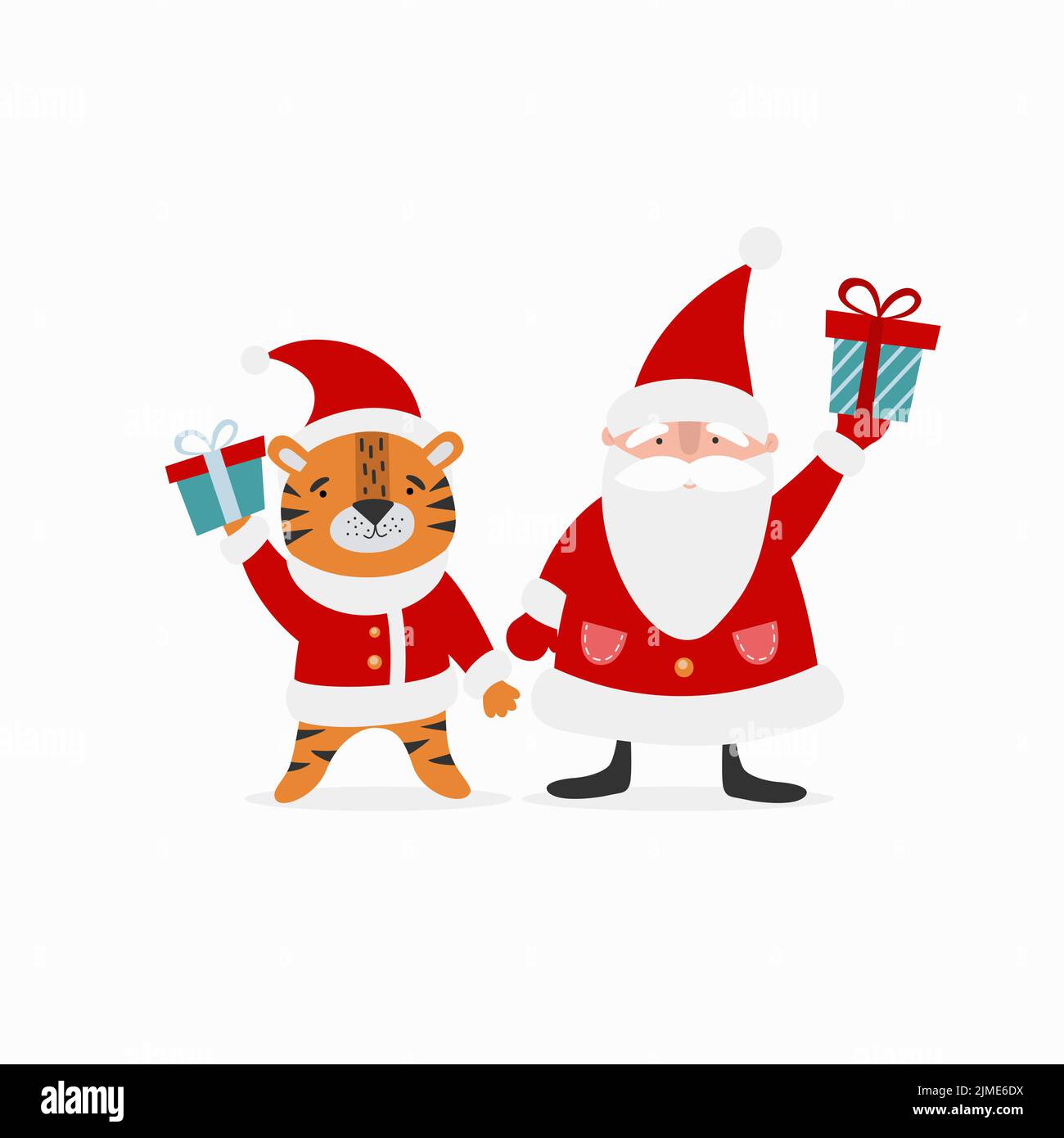 Cute tiger and Santa Claus with New Year gifts Stock Vector Image & Art ...