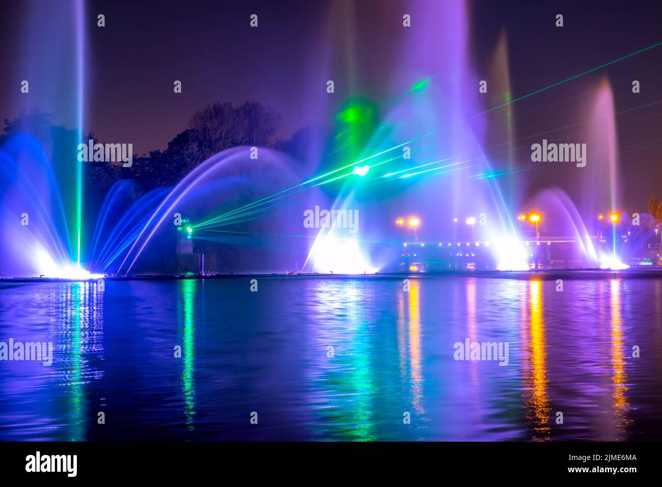 Beautiful fountain colored illumination evening hi-res stock ...