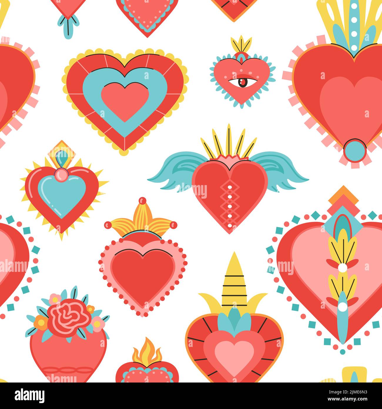 Mexican hearts background. Heart with fire and eyes, gods love symbol ...